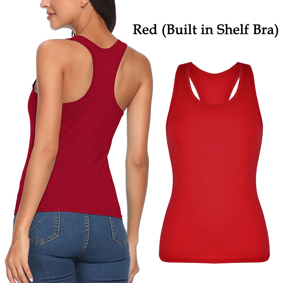 Women Built in Bra Flowy Shelf Bra Tank Top Padded Cami with Adjustable ...