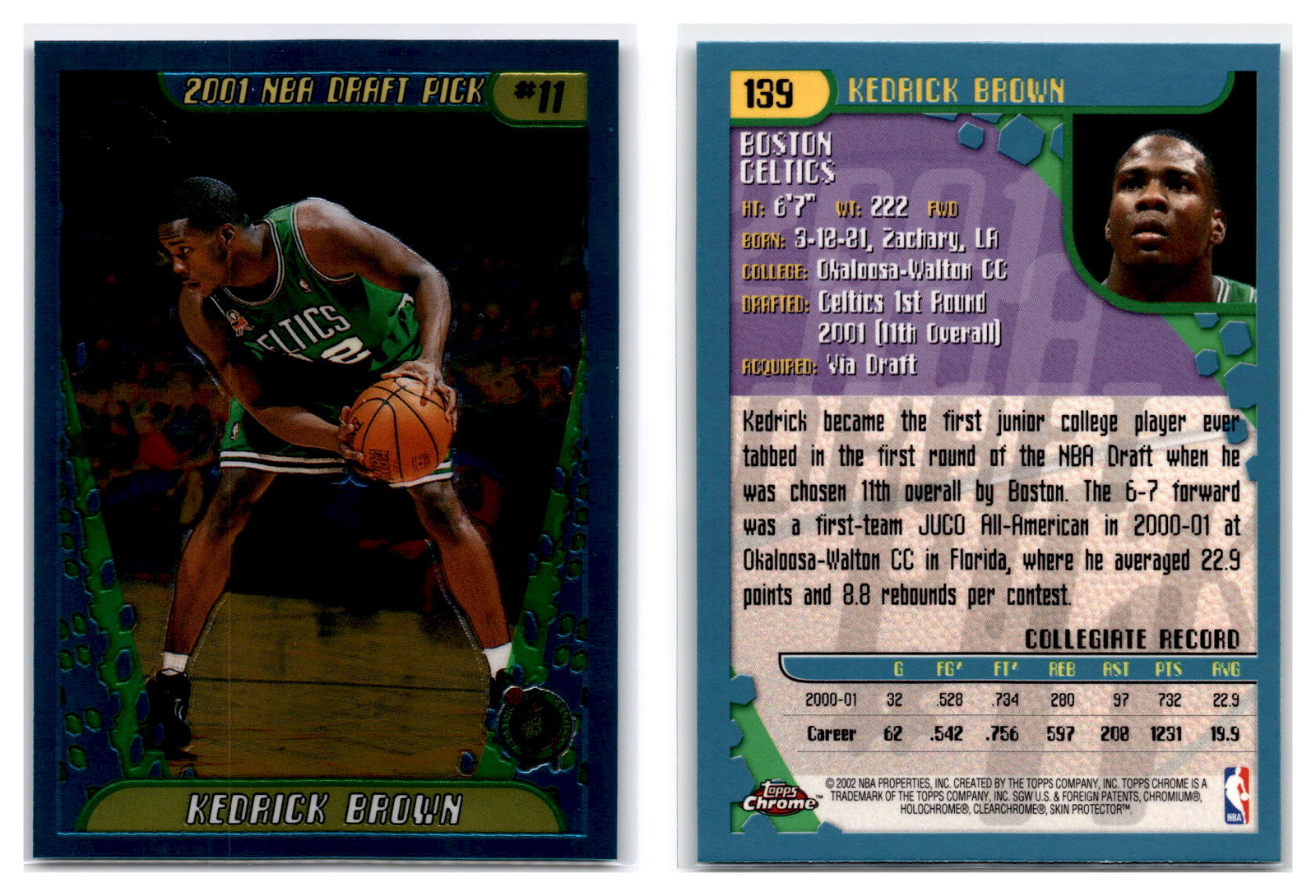 2001-02 Topps Chrome Basketball #139 Kedrick Brown RC - Boston Celtics ...