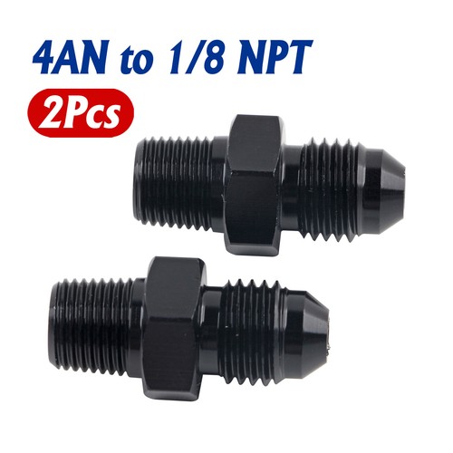 2Pc Black 4AN to 1/8 NPT Adapter Straight Pipe Thread to 4 AN Flare ...