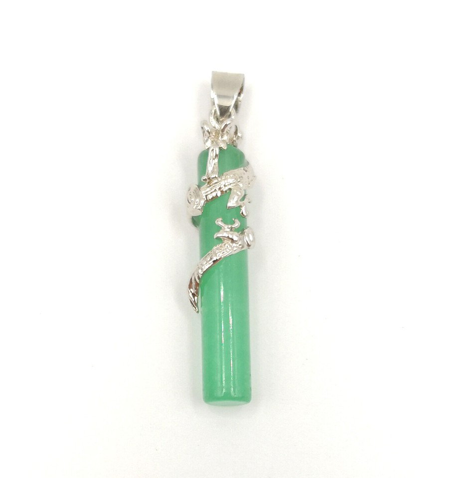 Multicolor Green Purple Jade Agate Dragon Pillar Column 18KGP Pendant ...