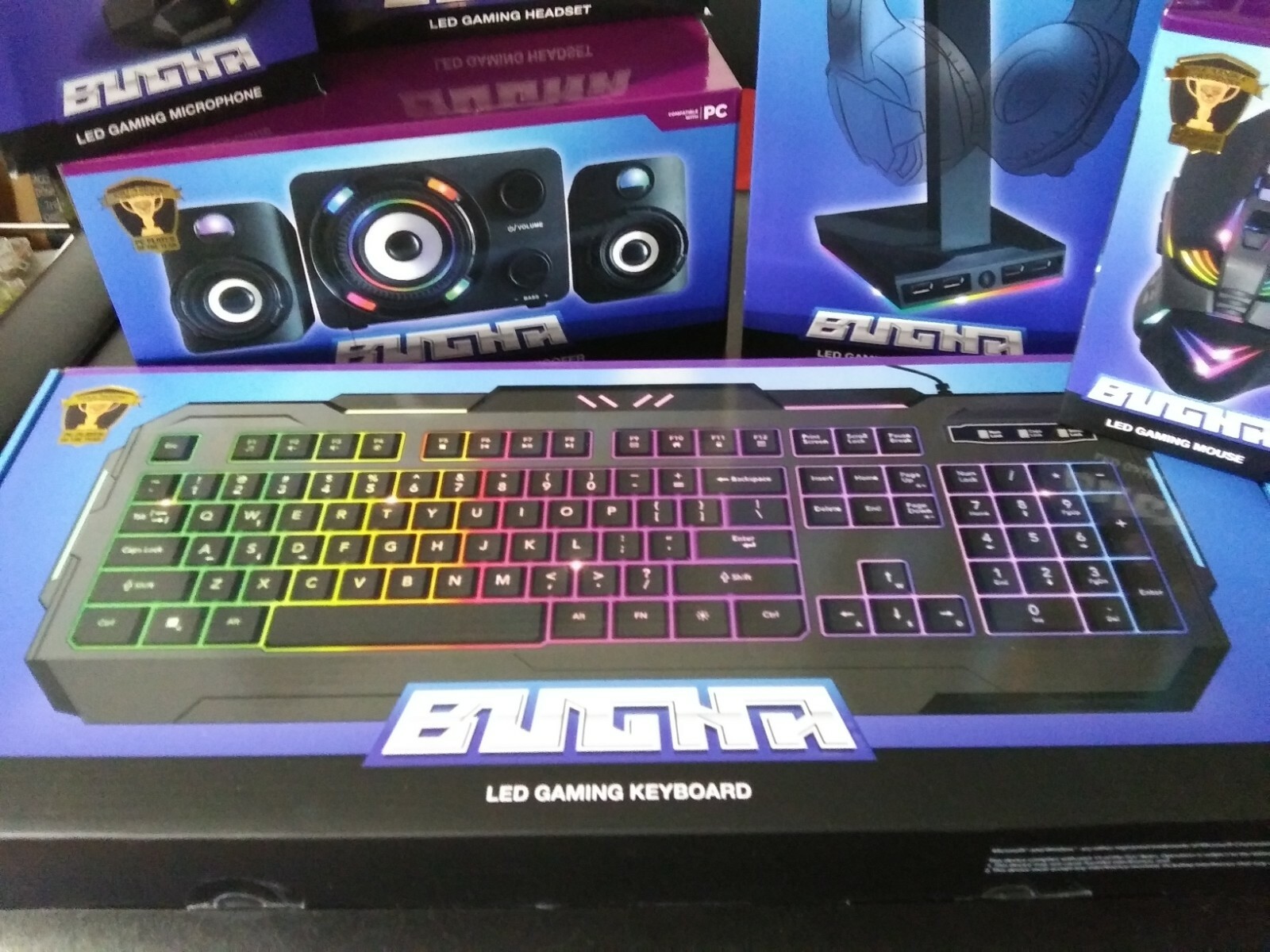 NEW 6PC LED Gaming Keyboard , Speakers. Mouse ETC.. .for PC Bugha ...