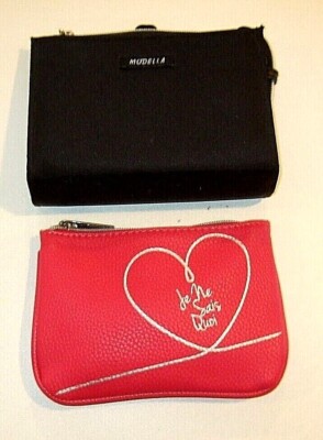 Two Black Modella Hard Case & Red Faux Leather Zippered Cosmetic Cases ...