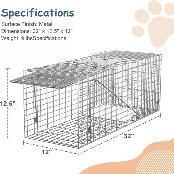 32" Live Animal Cage Trap Heavy Duty Steel Catch Humane Rodent Cage w ...