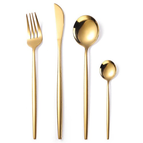 4pcs Stainless Steel Cutlery Set Polished Tableware Spoon Fork Long ...