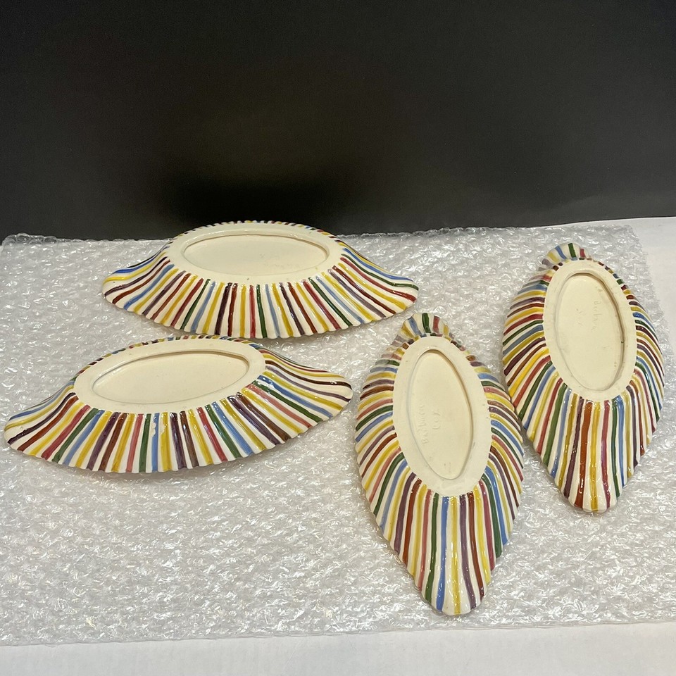 Rare Set of 4 Handpainted Multicolor Colorful 8.5”x4” Small Serving ...