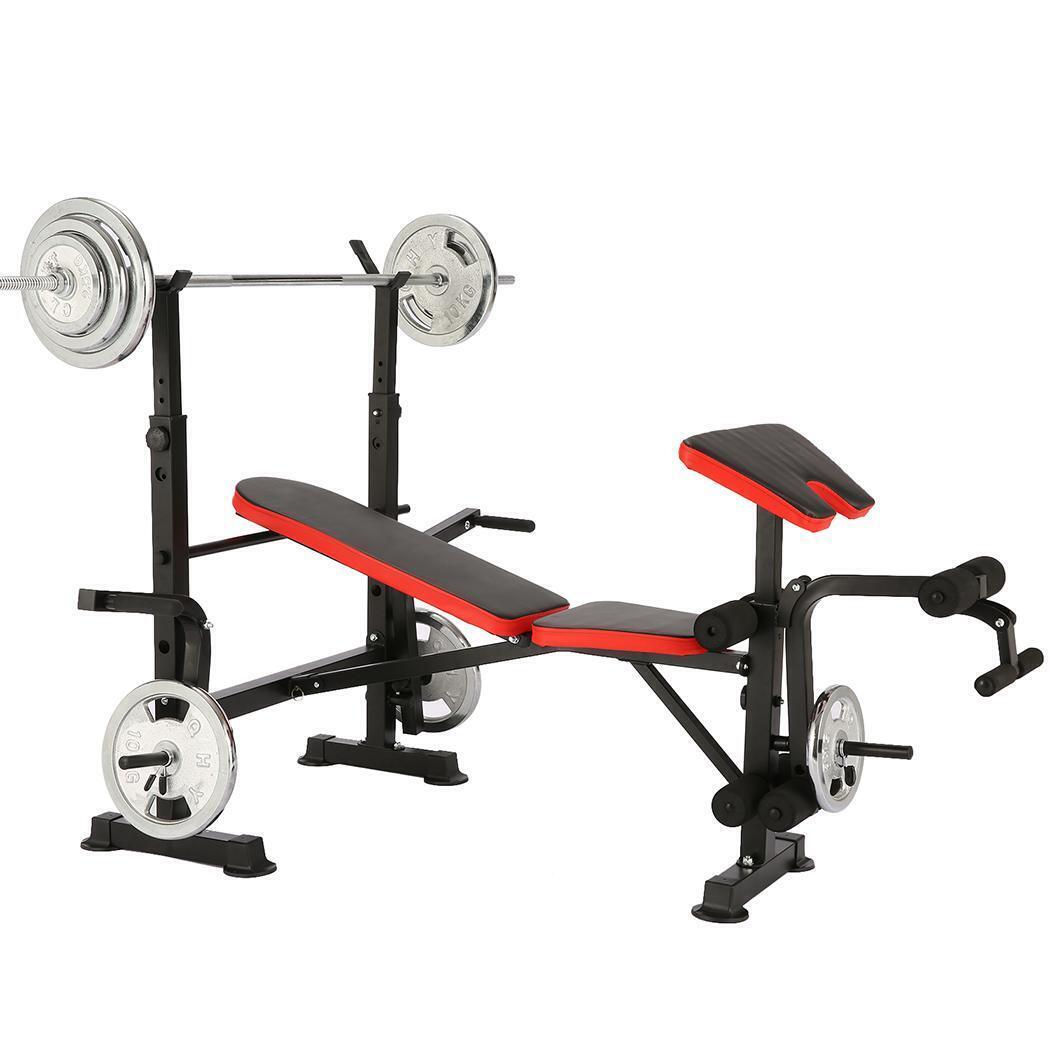 Adjustable Weight Lift Bench Rack Set Barbell Dumbbell Push Up Back Sit ...