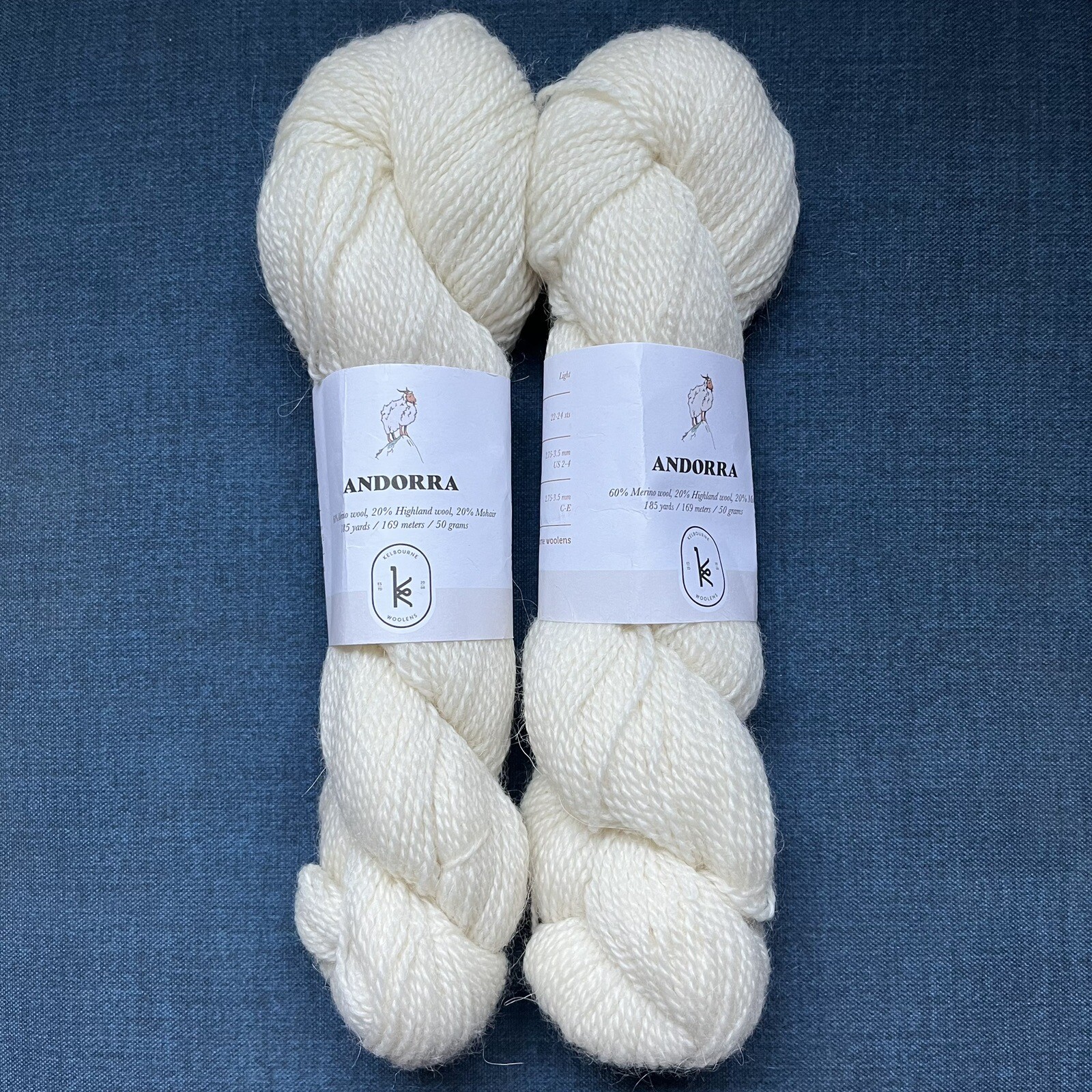 (2) Kelbourne Woolens Yarn SNOW WHITE #105 Merino Wool Highland Wool ...