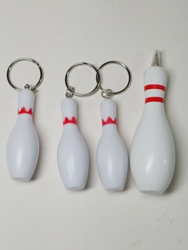 4 pc set 1 Bowling Pin Pen and 3 Bowling Pin Keychain Key Ring 3D ...