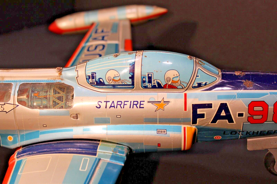 STARFIRE FA-982 1950s TOY JET PLANE TIN FRICTION 16 3/4" FUSELAGE ...