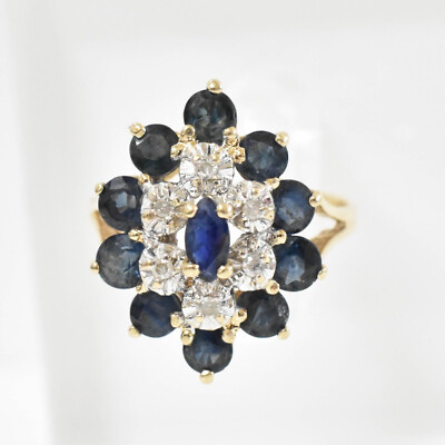 14K Yellow Gold Diamond & Sapphire Cocktail Ring SZ 6.75, 3.4G | eBay