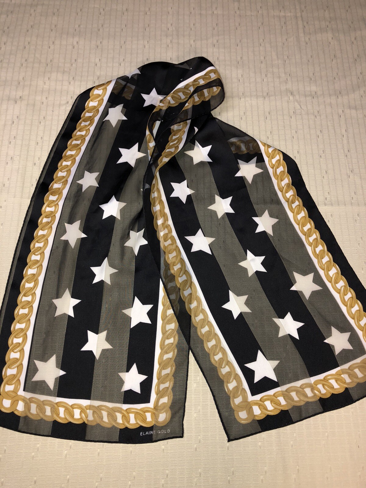 ELAINE GOLD For Collection XIIX Silky Scarf, Rectangle 52" x 11" STARS ...