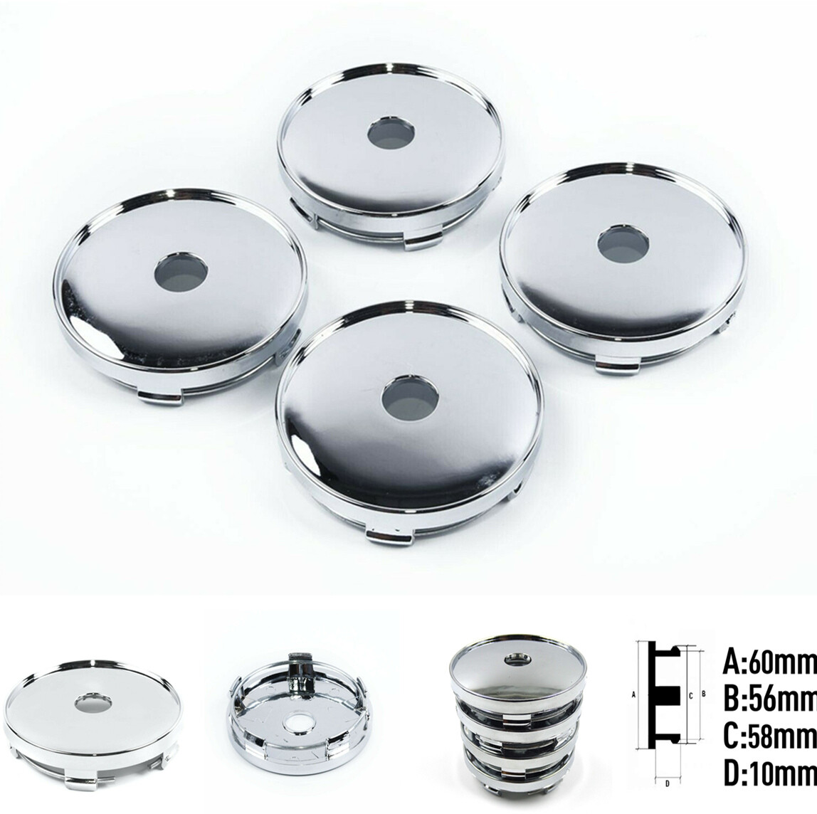 60mm Auto Car Wheel Hub Center Caps Tyre Rim Hub Cover Silver ABS ...