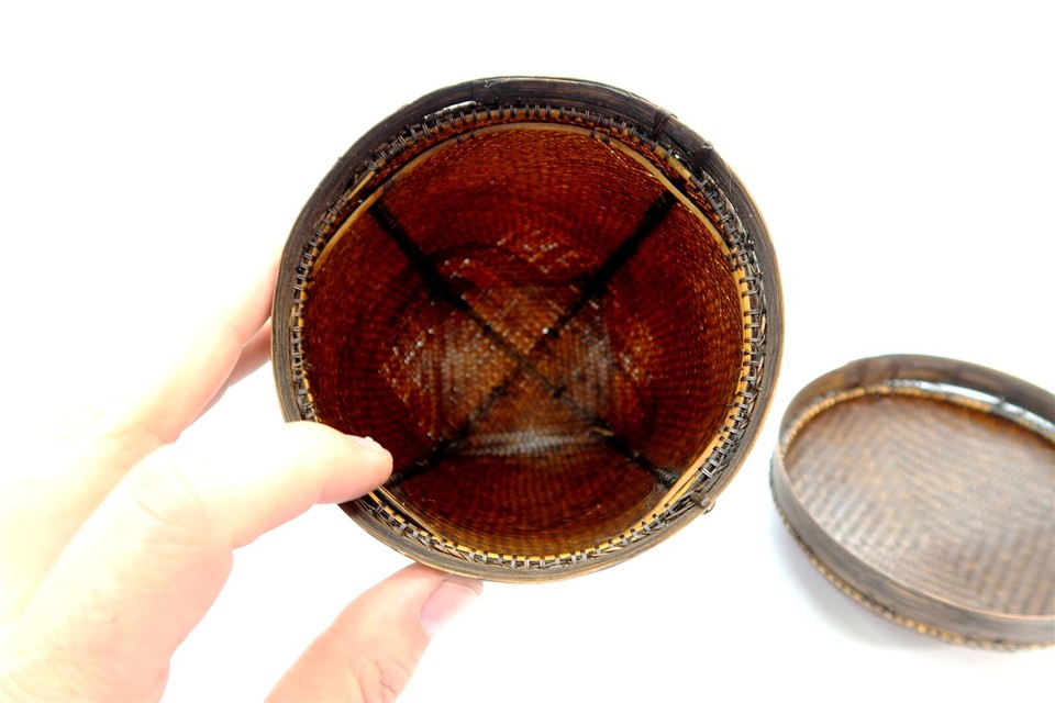 Antique CHINESE ASIAN RICE BASKET Woven Bamboo with Unique Design 7 ...