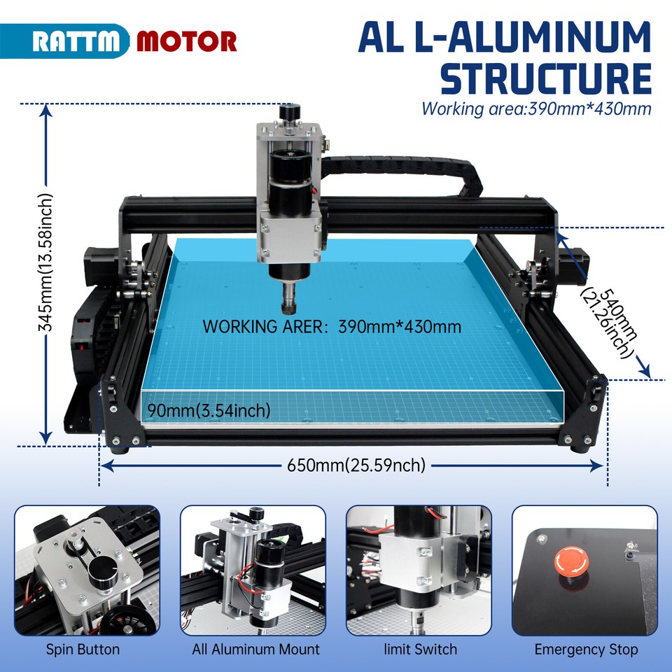 【US】4540 GRBL DIY CNC Router Aluminum Table Laser Engraving 500W ...