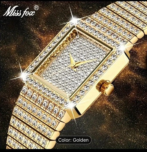 Miss fox: Luxury Golden Square Rhinestone Quartz Watch - Zinc Alloy ...