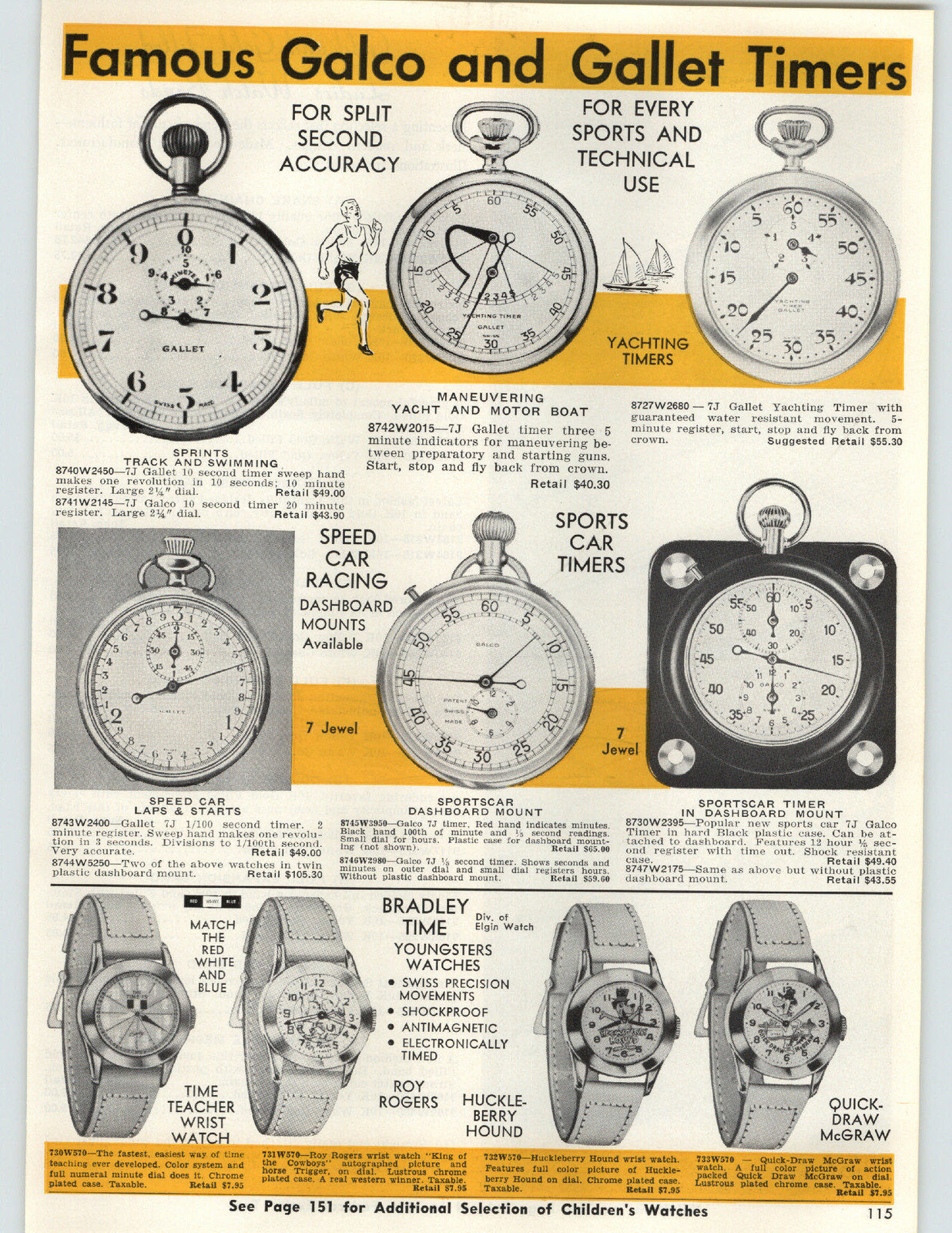 1962 PAPER AD Galco Gallet Timers Watch Huckleberry Hound Quick Draw ...