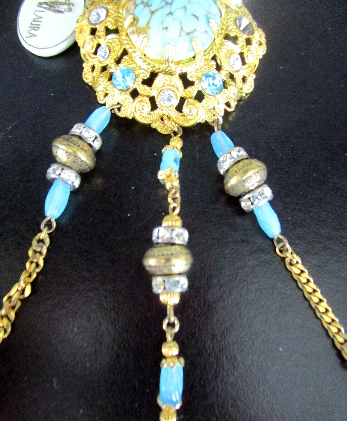 TONI LAURA MASSIVE 8.5" Turquoise Blue Rhinestone Cab… - Gem