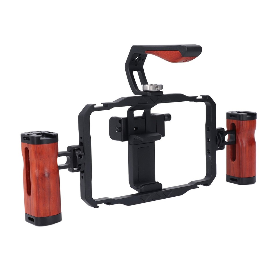 Smartphone Video Rig Kit Aluminum Alloy Detachable Dual Wooden Handles ...