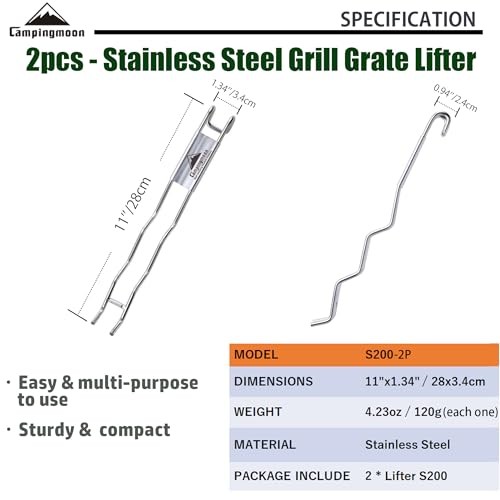 2pcs 11-inch Cooking Grill Grate Lifter Grabber Anti-Scald Stainless ...