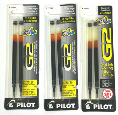 Pilot G2 Gel Ink Refill 2-Pack Black Fine 77240 LOT of 3 PACKS Item ...