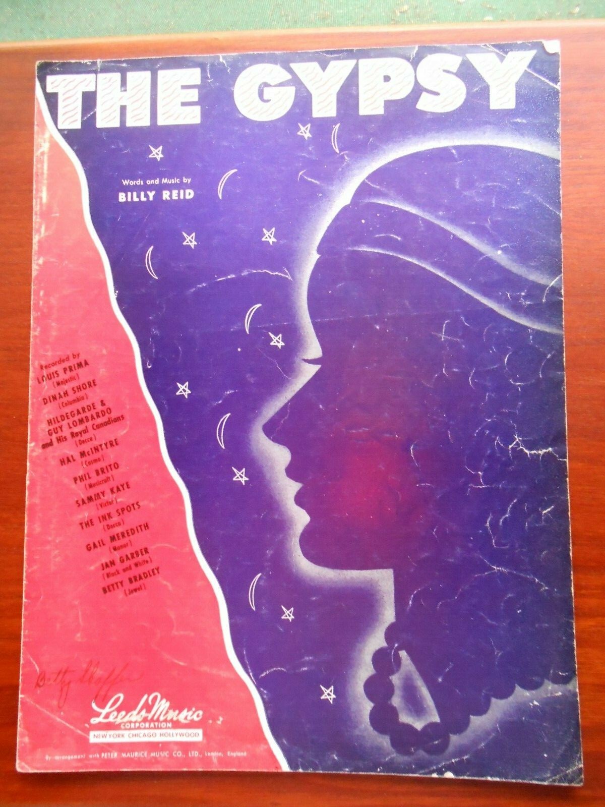 THE GYPSY WORDS & MUSIC BY BILLY REID 1946 PIANO SHEET MUSIC LEEDS ...
