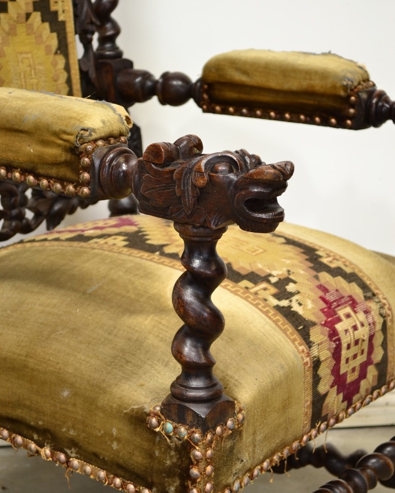 Antique Carved Oak French Renaissance Hunt Arm Chair | eBay