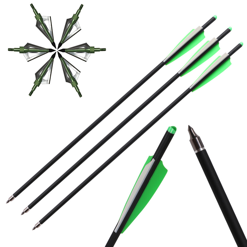 20in Crossbow Bolts Carbon Arrow Vanes OR 100 grain Broadhead Archery ...