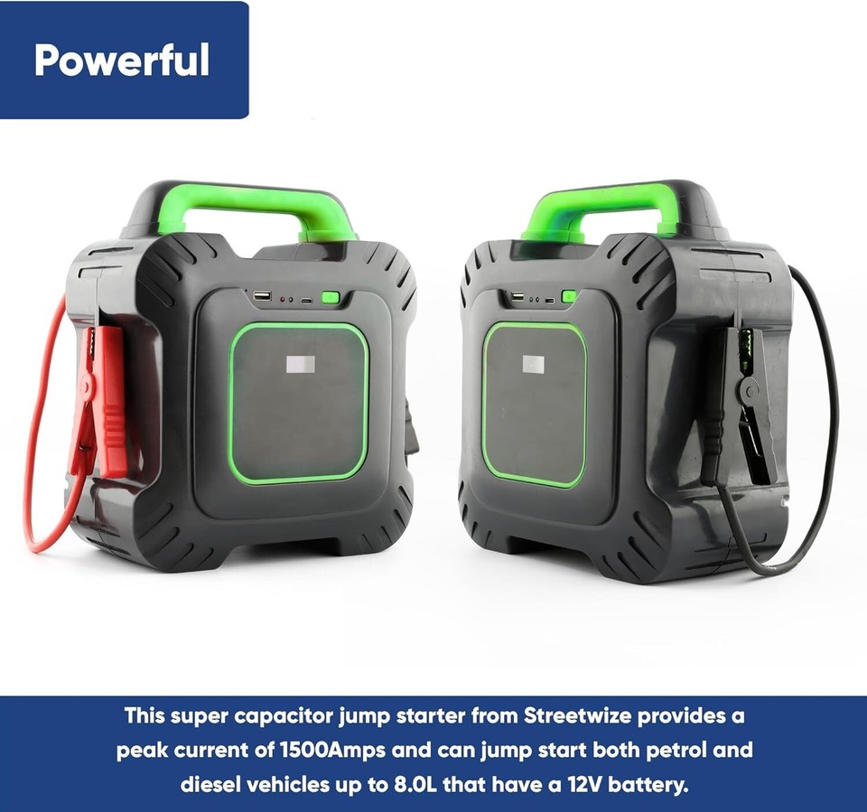 Capacitor Jump Starter Battery Booster Type C & USB Charge Port Vehicle ...