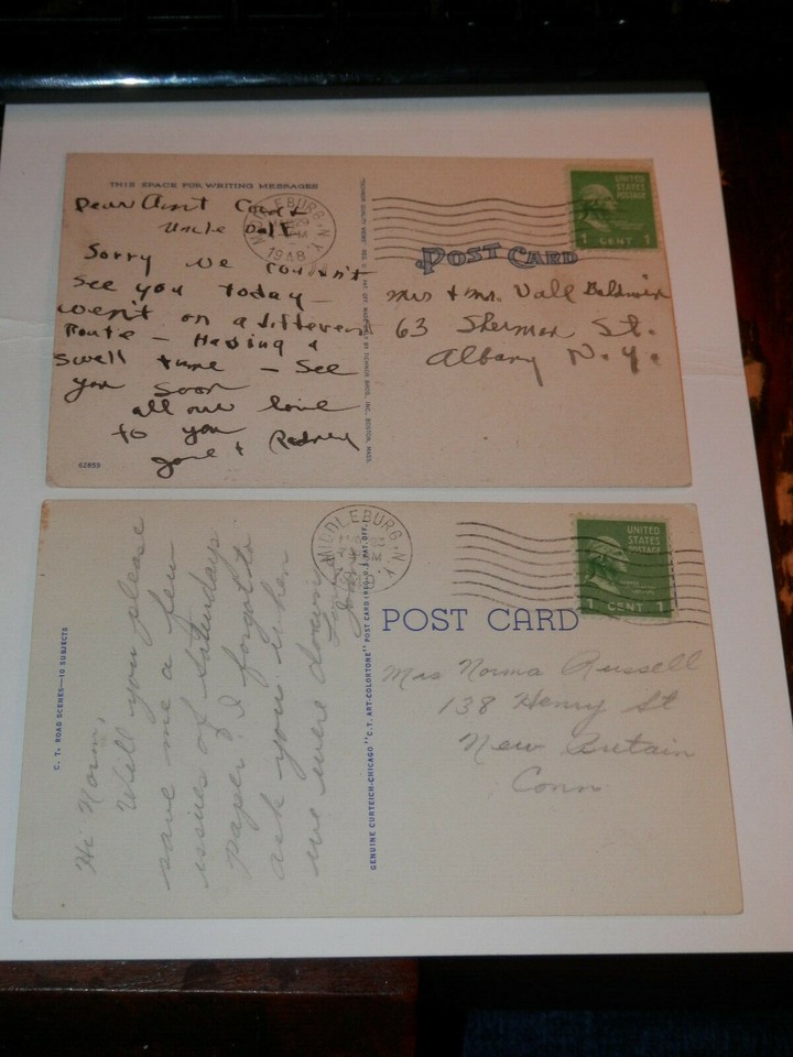 MIDDLEBURGH NY - 2 POSTCARDS - GREETINGS - 1948 and 1949 - SCHOHARIE ...