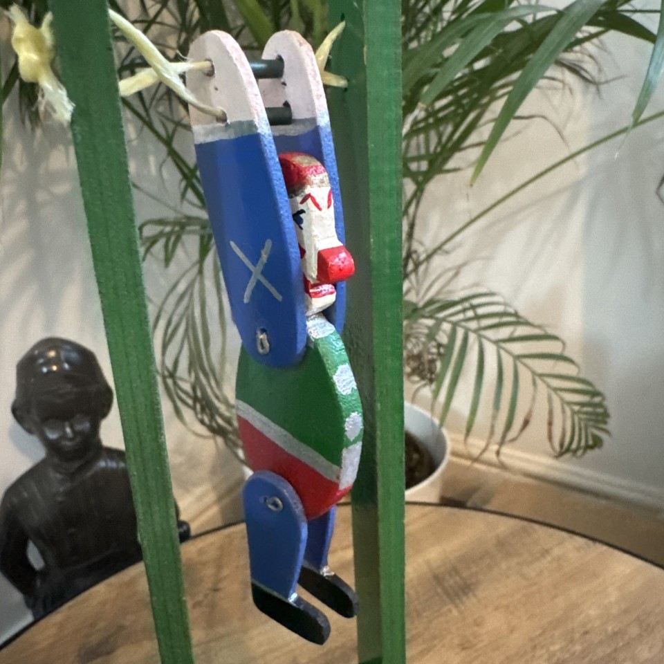 Vintage Wooden Climbing Acrobat Toy – Folk Art Trapeze Figure Working ...