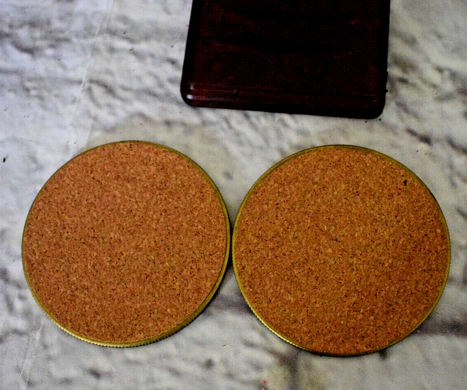 Texaco Executive Coaster Set 2 Brass Logo Leather Cork Back Stand BTS ...