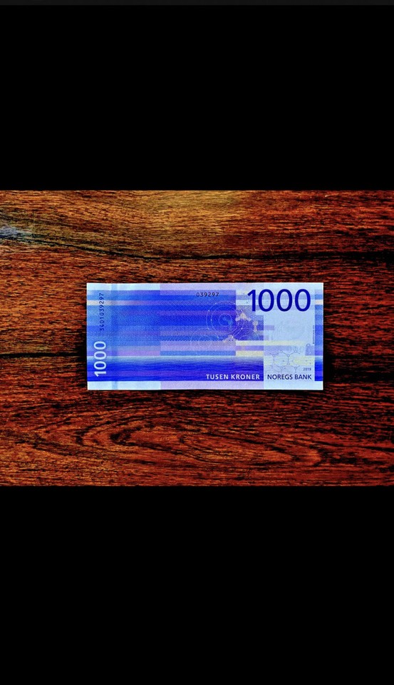 NORWAY 1000 KRONER Banknote. single 1000 Norwegian CIRCULATED bank bill ...