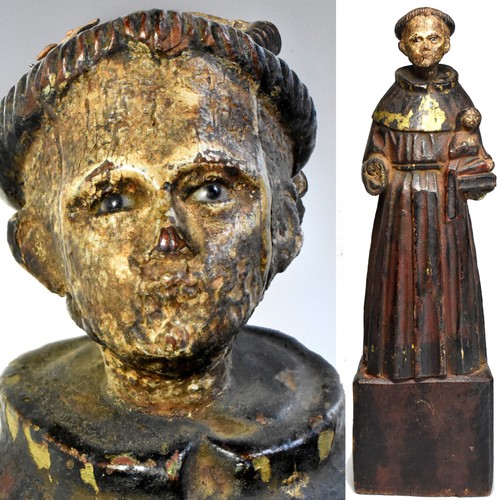 18th C SPANISH COLONIAL Santo Anthony, Christ Child - Glass Eyes - Gilt ...