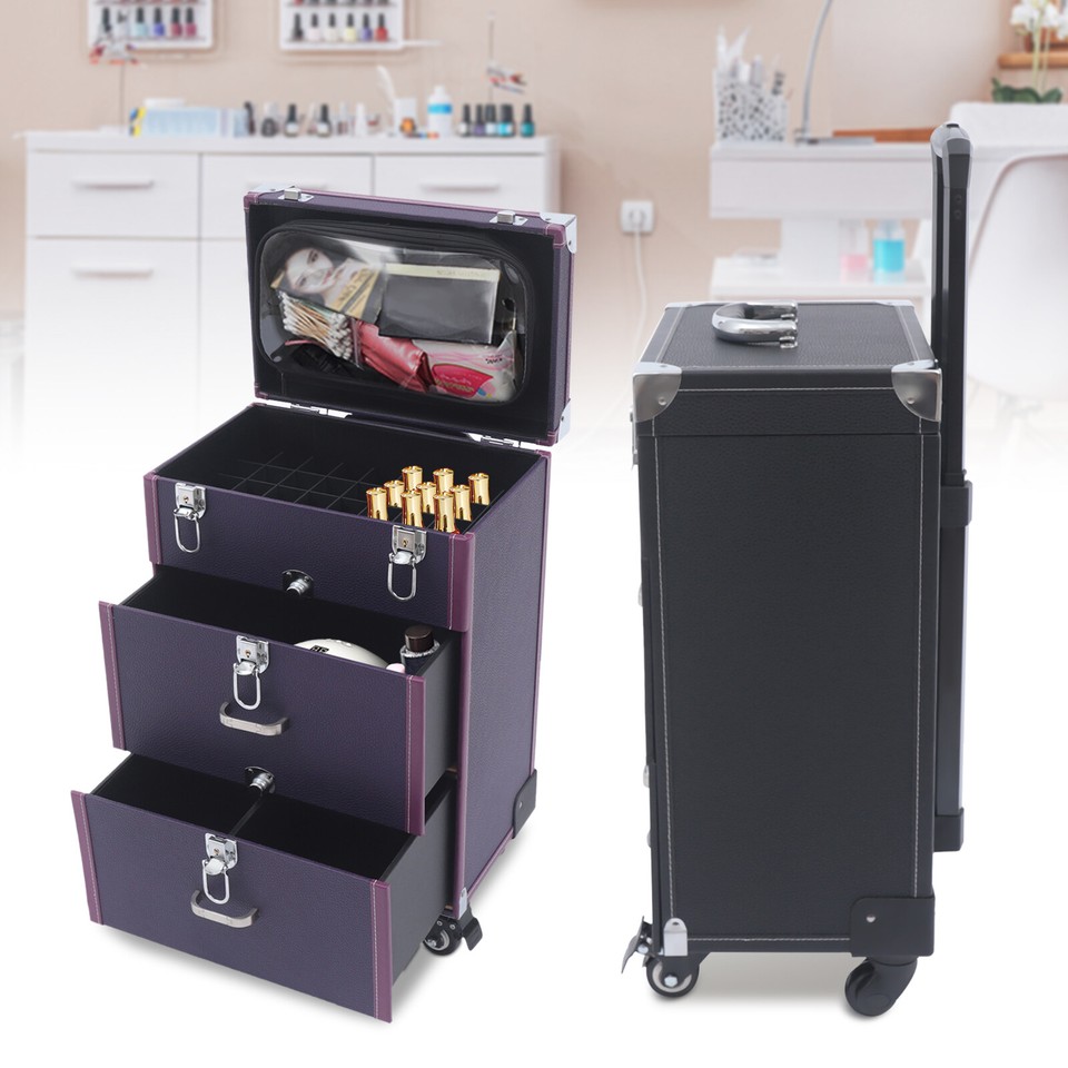 Women Pro Trolley Cosmetic Case Tattoo Nail Makeup Tool box Rolling Luggage Case | eBay