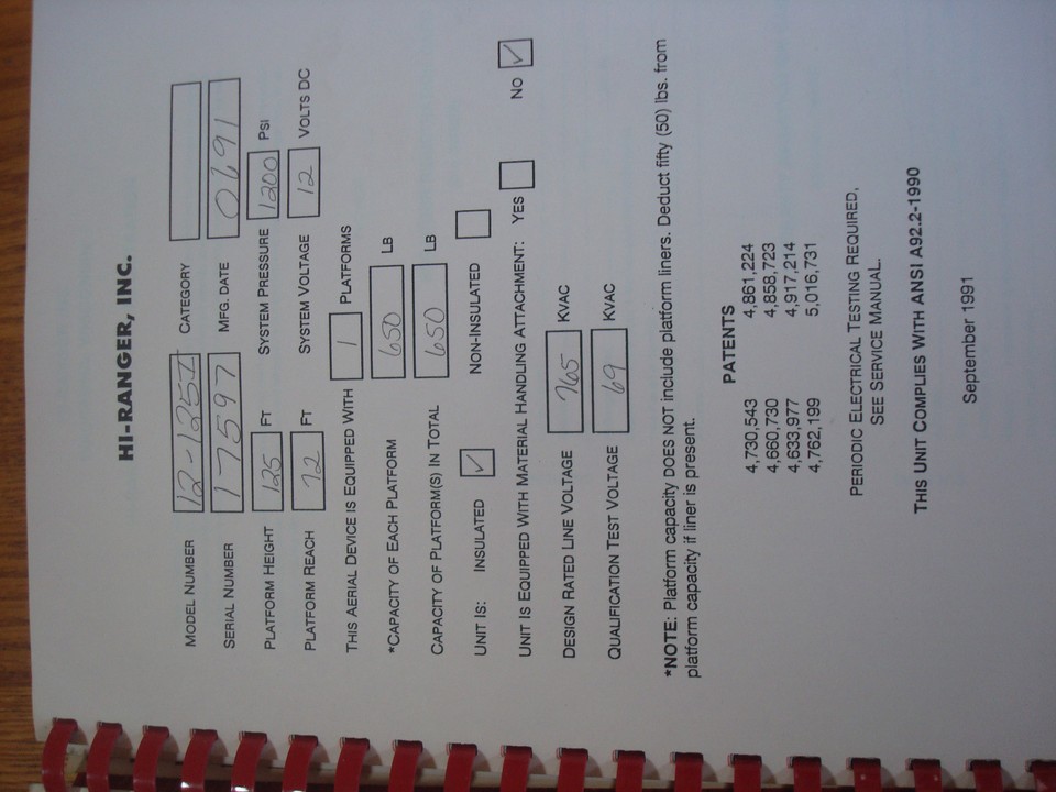 Hi-Ranger 12-125I Operation and Maintenance Manual Hi Ranger | eBay
