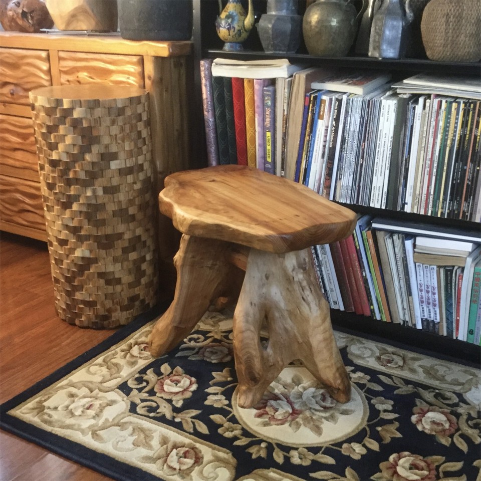 Rustic Natural Edge Cedar Wood Bench Stool End Side Table Unique Accent ...