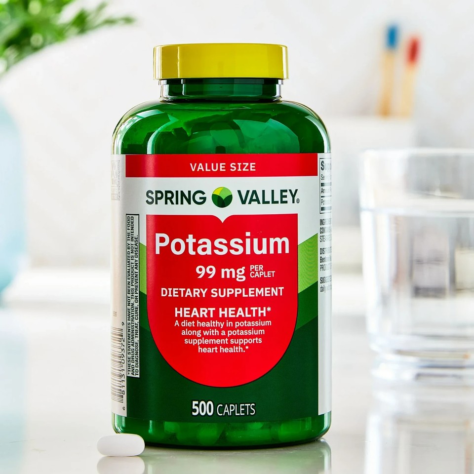 Spring Valley Potassium 99 mg 500 Caplets Value Size Dietary Supplement ...