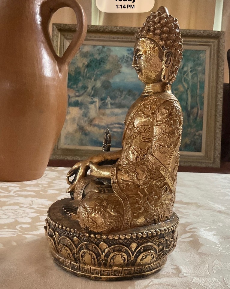 11”h x 6.5”w Vintage Style Seated Buddha Statue – Gold Finish – Lotus ...