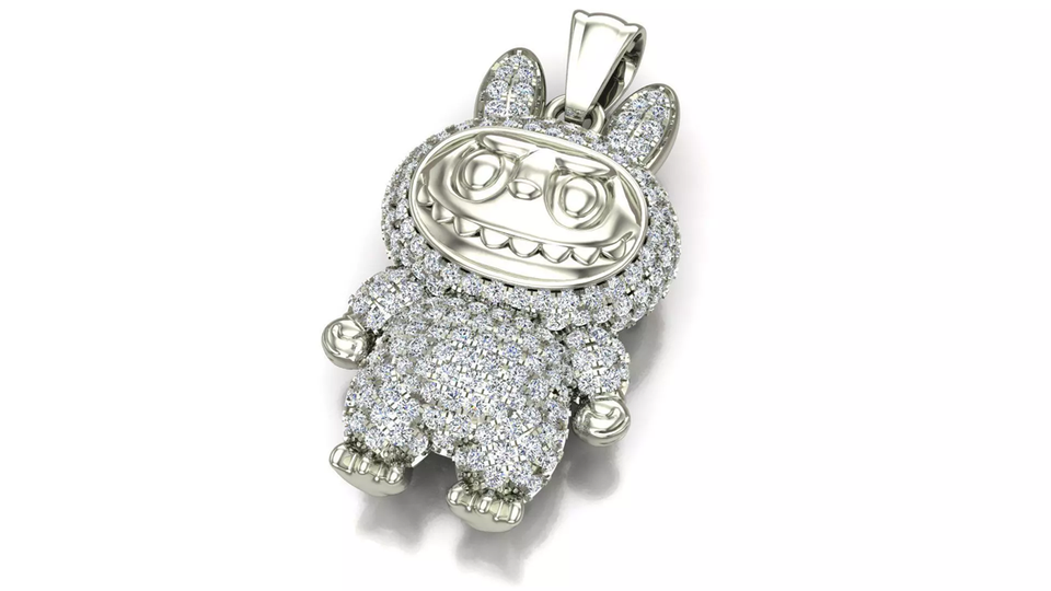 14k Solid Gold Lab Grown Diamond Labubu Pendant, Labubu Pendant with ...