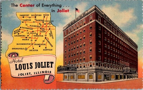 Vintage Postcard Joliet IL Illinois Hotel Louis Joliet map of Northern ...