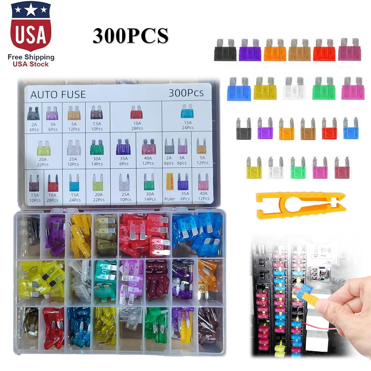 300pcs Assortment Mini Blade Fuse Auto Car Motorcycle SUV Fuses Kit APM ...