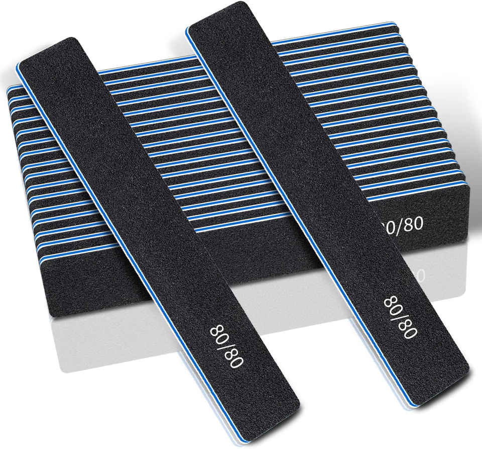 Nail File 80/80 Grit Nail Files for Acrylic Nails & Gel Nails, Double ...