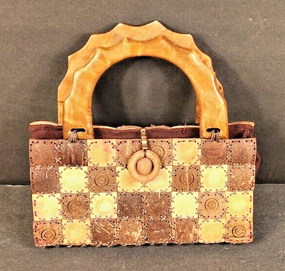 VINTAGE JAMAICAN ISLAND COCONUT SHELL BAG PURSE HANDB… - Gem