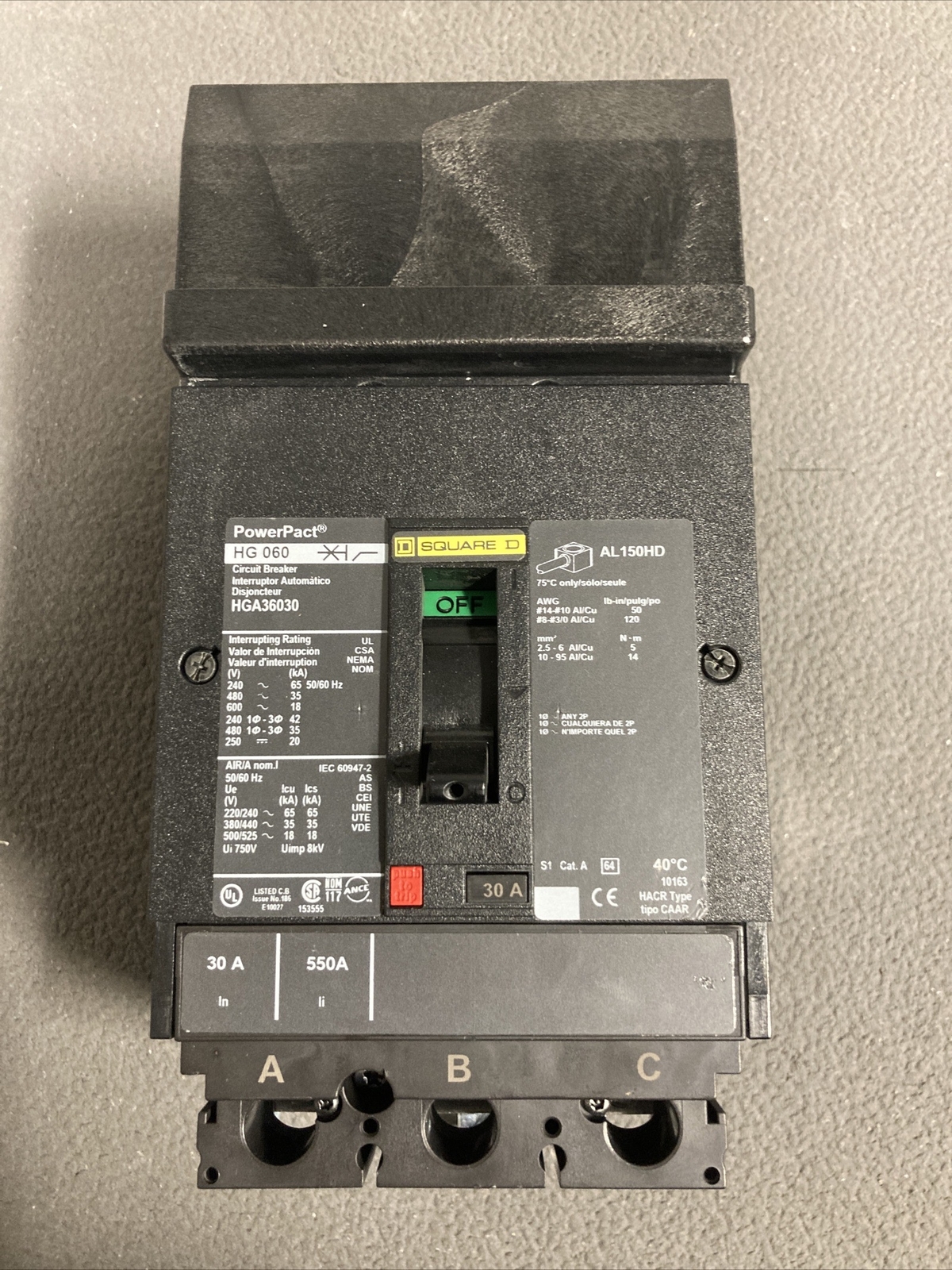 Square D HGA36030 30A 3 Pole PowerPact H Thermal Magnetic Circuit ...