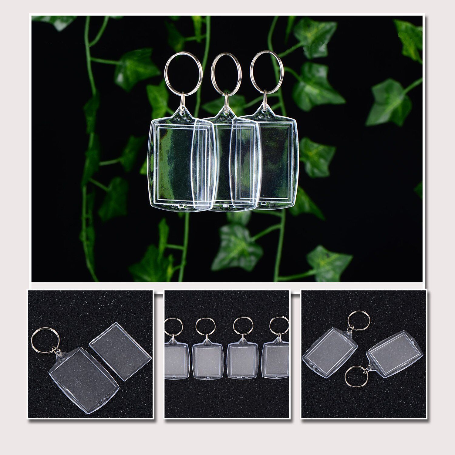 100 PCS ACRYLIC CLEAR PLASTIC KEYRINGS BLANK KEYRING IDEAL FOR PASSPORT ...