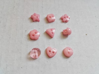 20 Baby Pink Tiny Sindy Barbie Doll Buttons 6mm Heart Square Round Dome ...