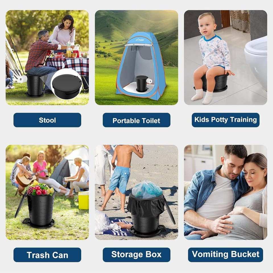 Portable Toilet Retractable Porta Potty for Camping with Paper Holder ...
