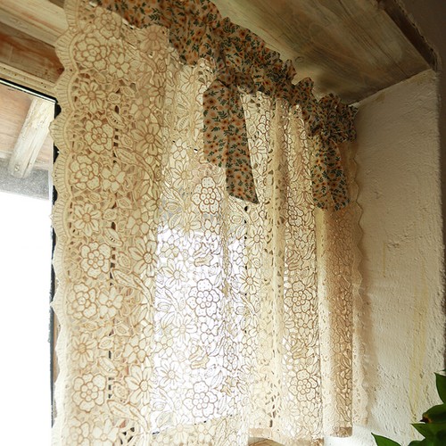 Lace Short Half Curtain Rustic Floral Hollow Out Window Door Drape Home ...