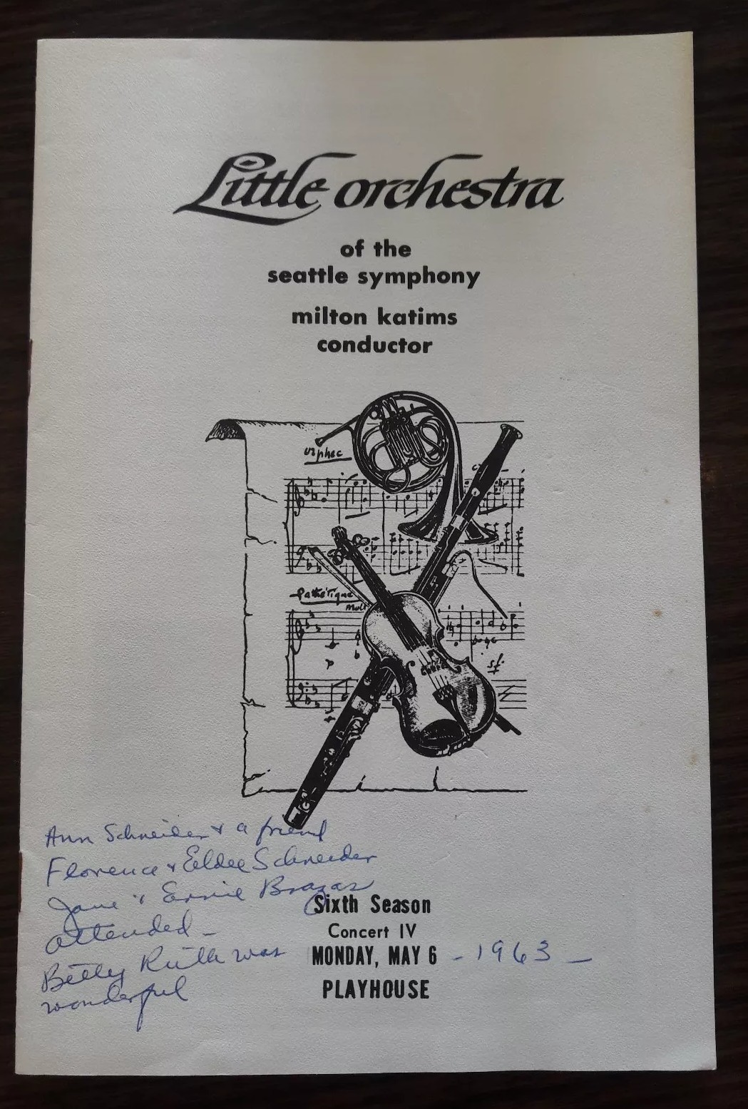 1963 LITTLE ORCHESTRA PLAYBILL MILTON KATIMS BETTY RUTH TOMFOHRDE 00272 ...