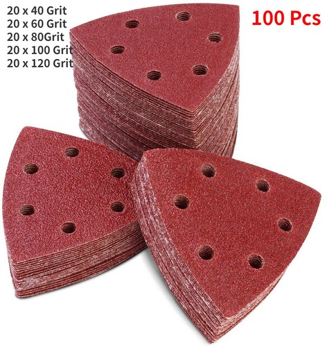 100PCS Triangle Sanding Pads Hook Loop Sandpaper 3-1/2 in Oscillating ...